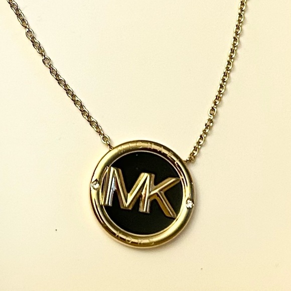 Michael Kors | Jewelry | Michael Kors Mk Pendant Necklace Black Gold ...